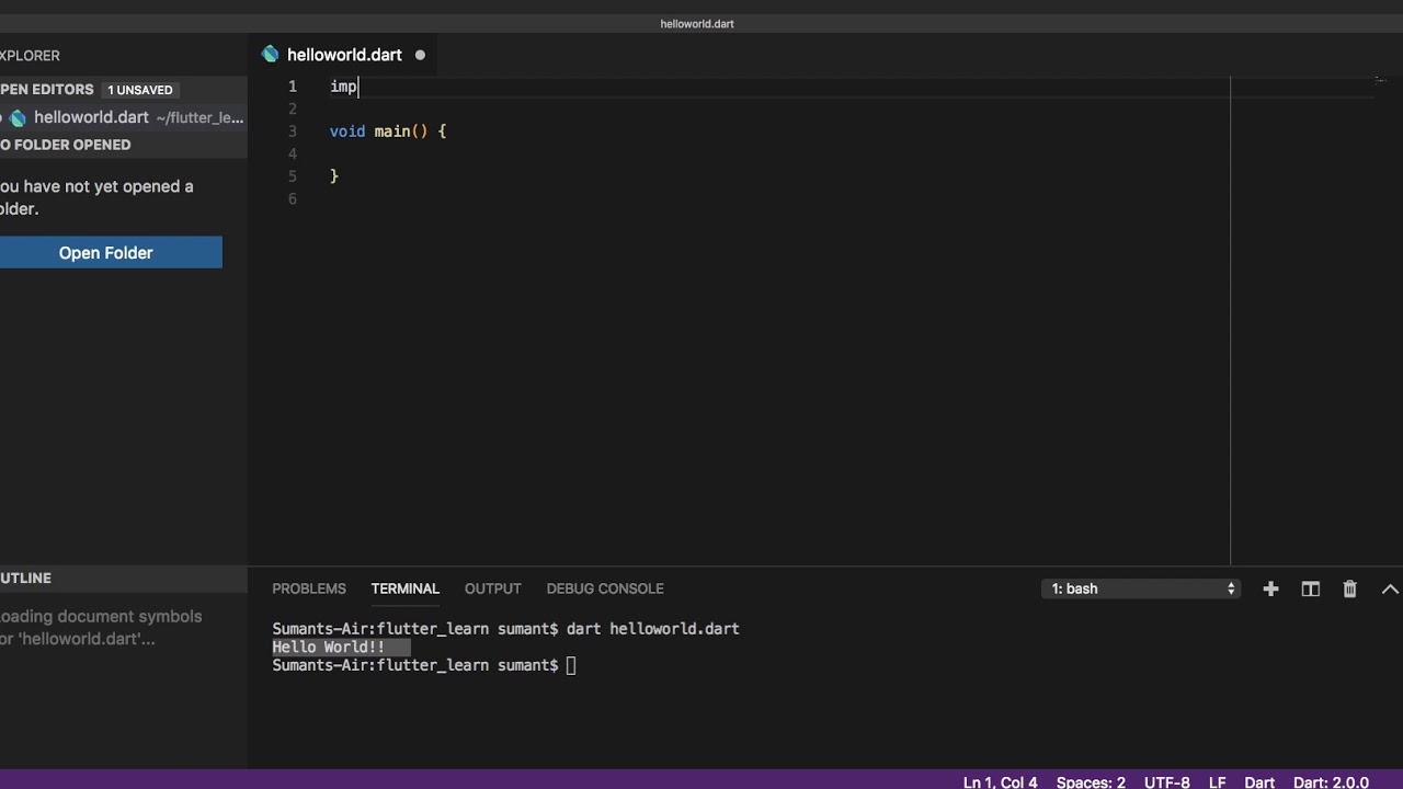 Writing the first Dart Program