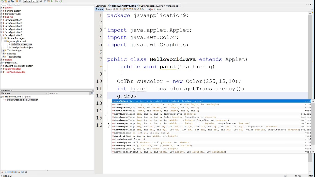 Get Transparency Mode of Color Example in Applet
