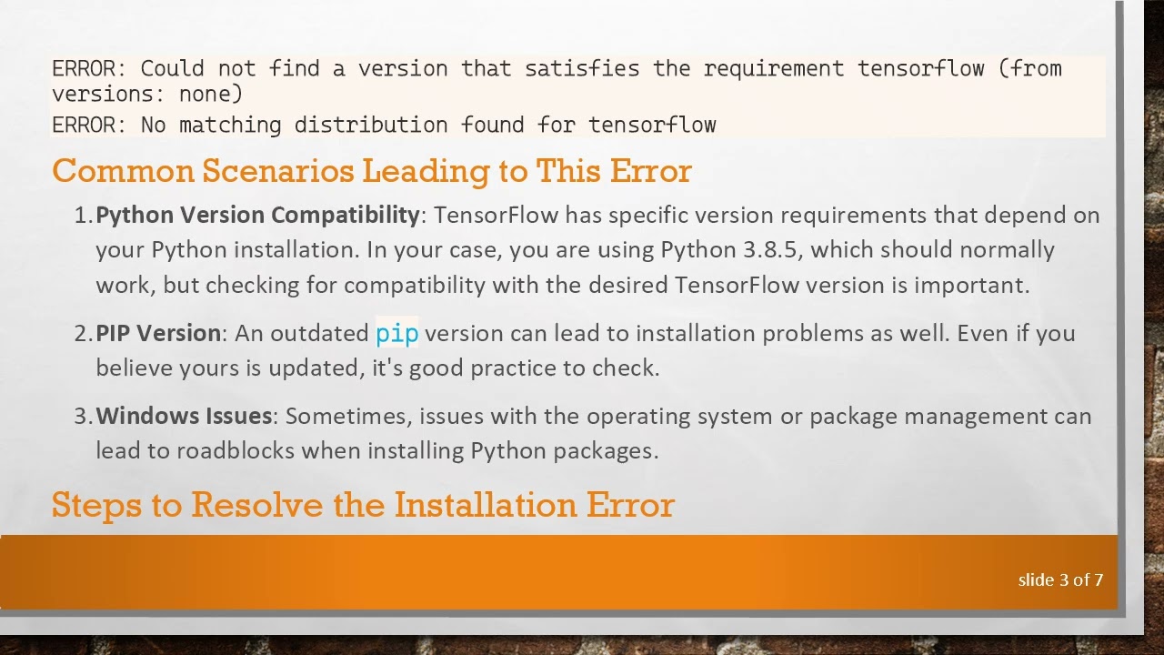 Solving the pip install tensorflow Error on Windows