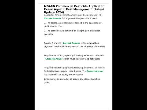 MDARD Commercial Pesticide Applicator Exam; Aquatic Pest Management Latest Update 2024