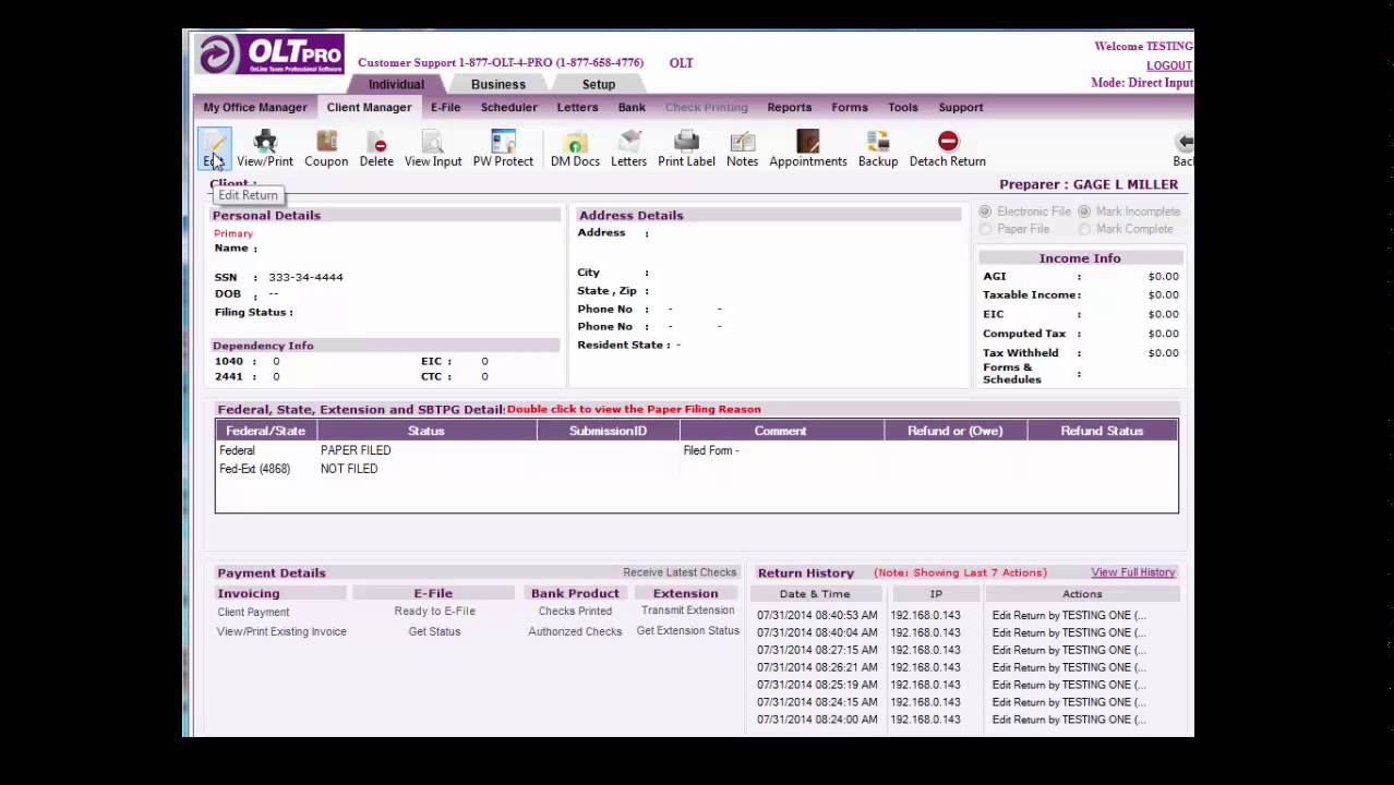 OLTPro Return Preview