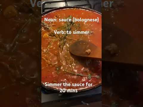 Simmering sauce. Verb, to simmer. Noun, sauce . We simmer the sauce. Simmer: to bubble gently
