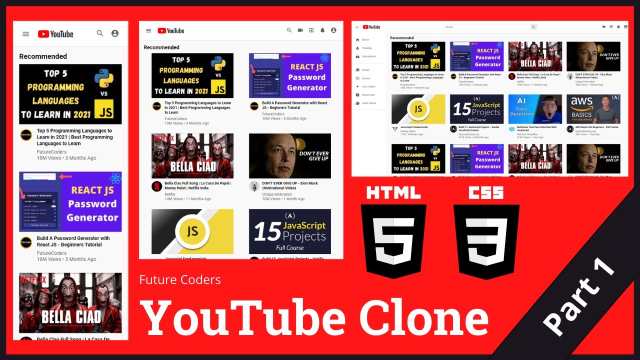 How to Build Responsive YouTube Clone using HTML & CSS - Beginners Tutorial | Part 1