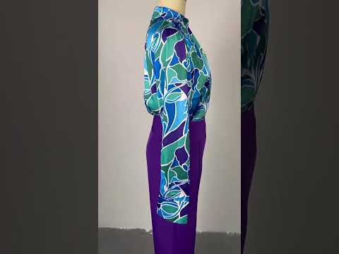 Women Chic printed long-sleeved shirt and wide-leg trousers Casual two-piece set