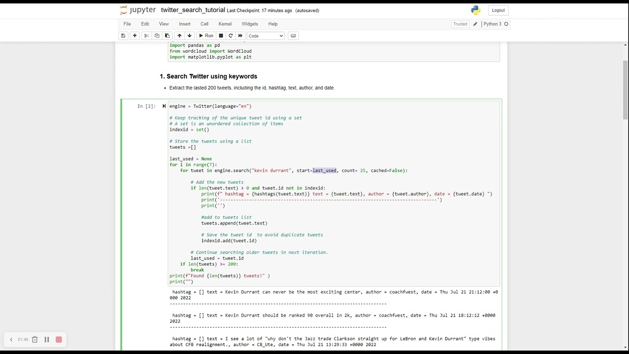 Searching Twitter Tweets and Word Cloud - Python