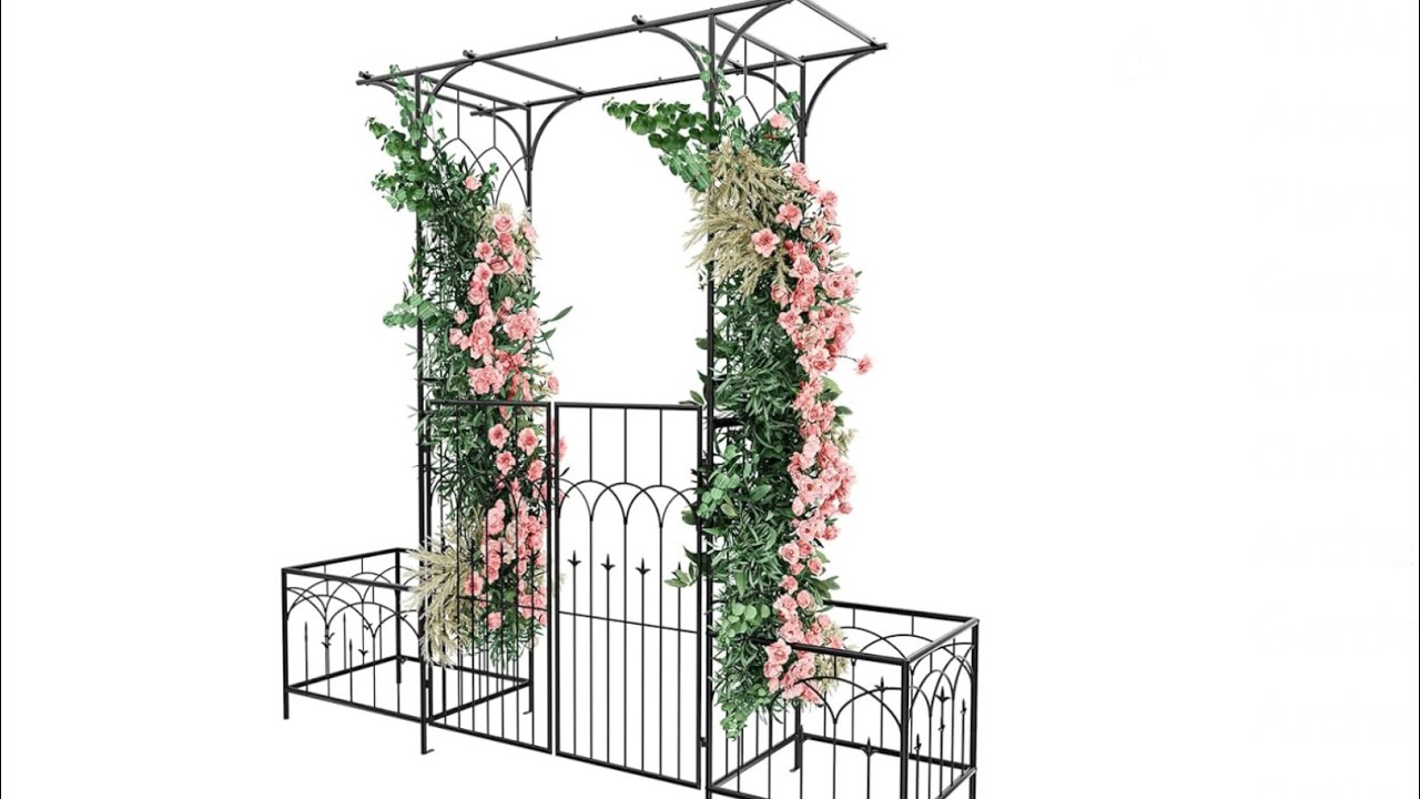 YITAHOME Garden Arbor with Gate and Planter Box, Metal Garden Arch for Climbing Plants Outdoor