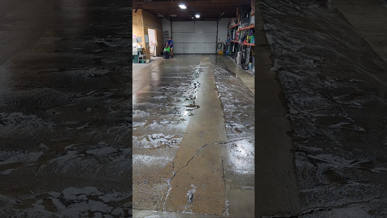 Cleaning a warehouse floor with dawn dish soap