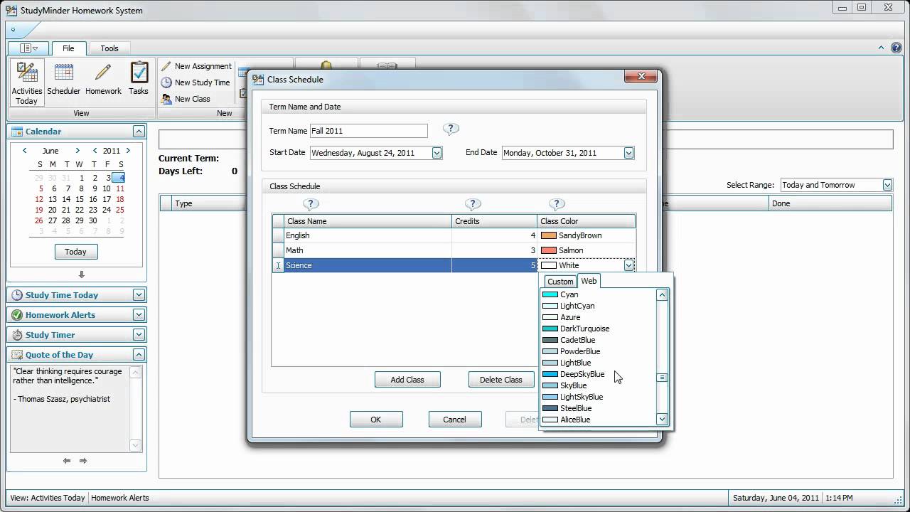 StudyMinder Tutorial 1: Creating a Class Schedule