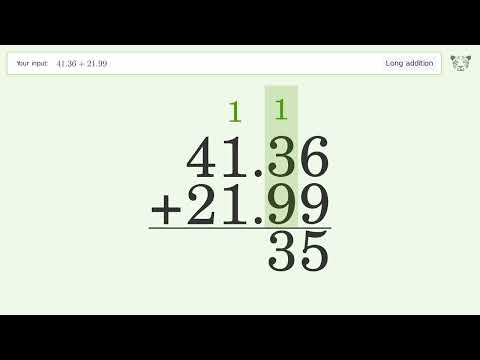 Long Addition Problem 41.36+21.99: Step-by-Step Video Solution | Tiger Algebra