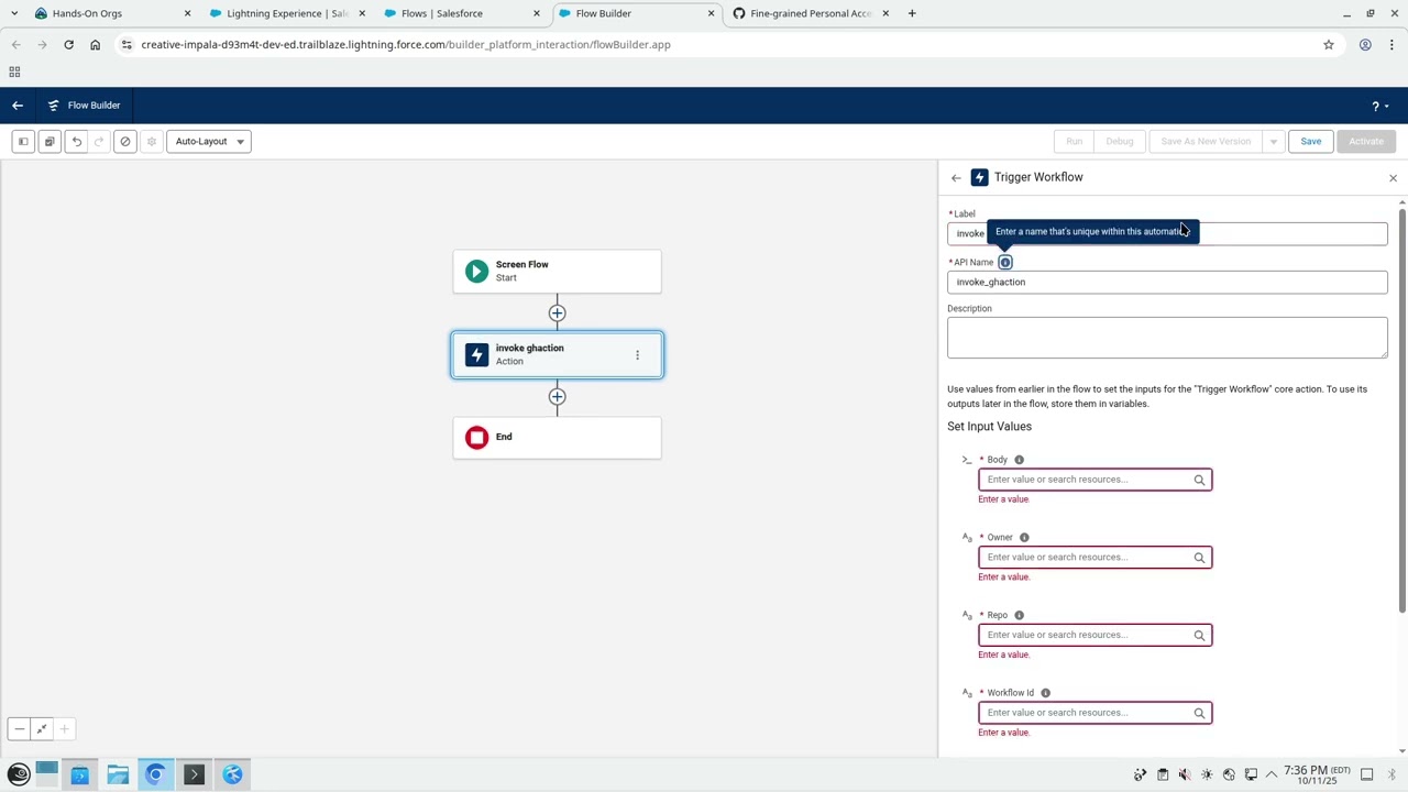 Salesforce flow to trigger GitHub Actions