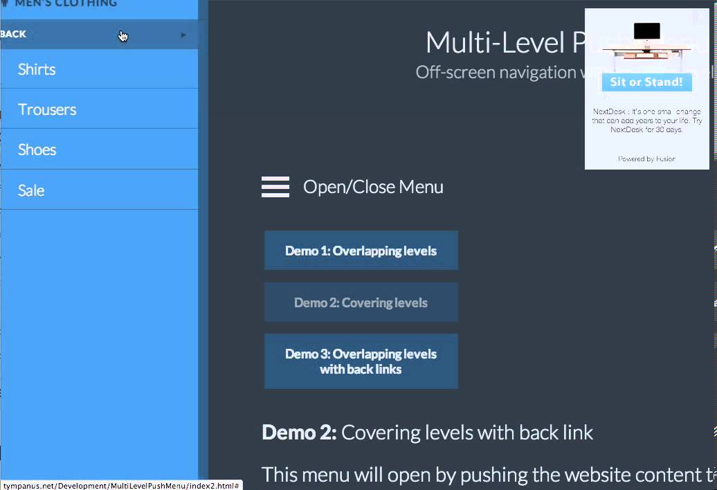 Multi-Level Push Menu demo