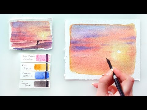 Pink Sunset. Watercolor tutorial.