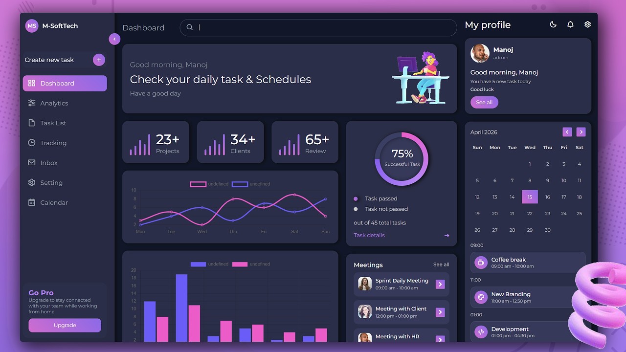 Modern Responsive Admin Dashboard | Light & Dark Mode | HTML CSS JS | Complete Design Tutorial 2026