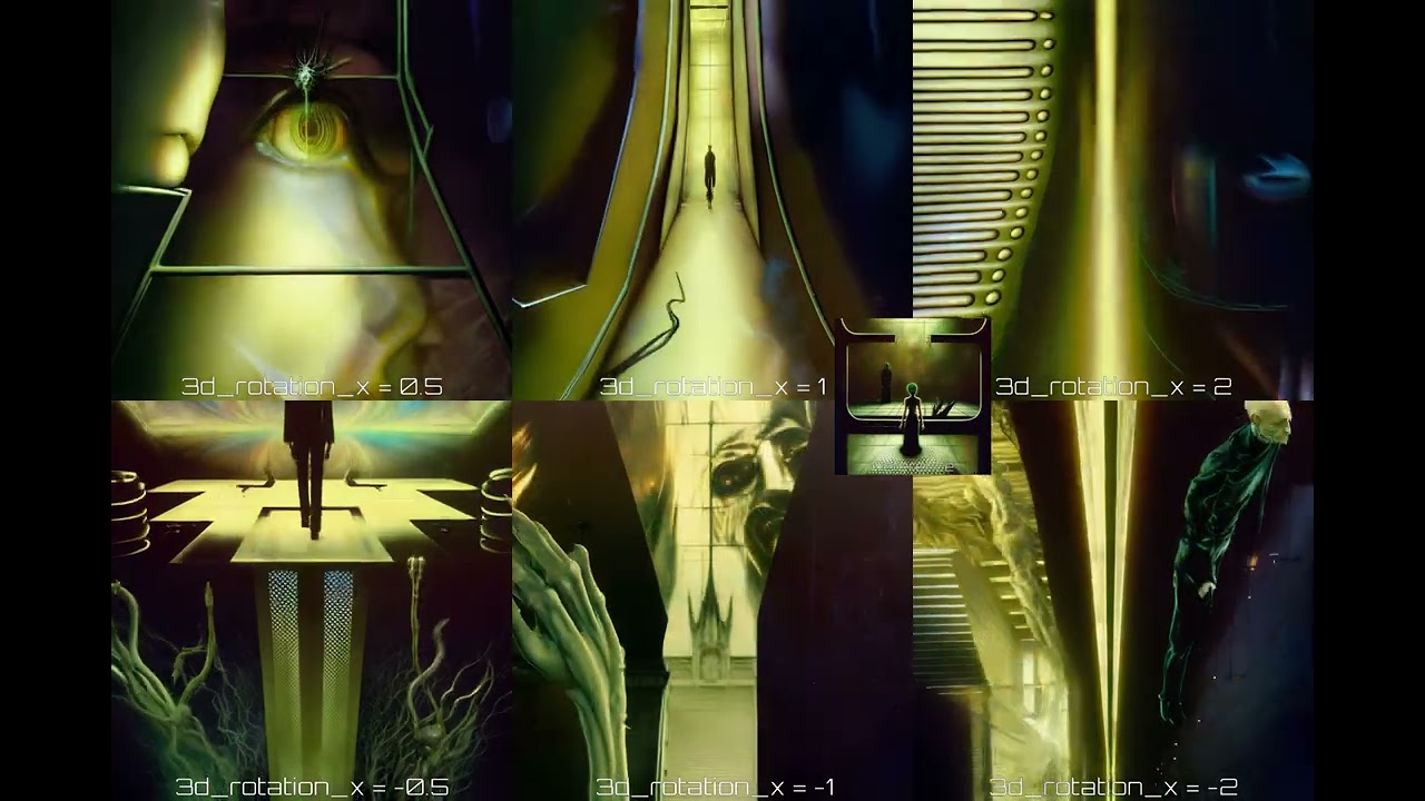 Deforum Animation - *rotation_3d_x* comparison