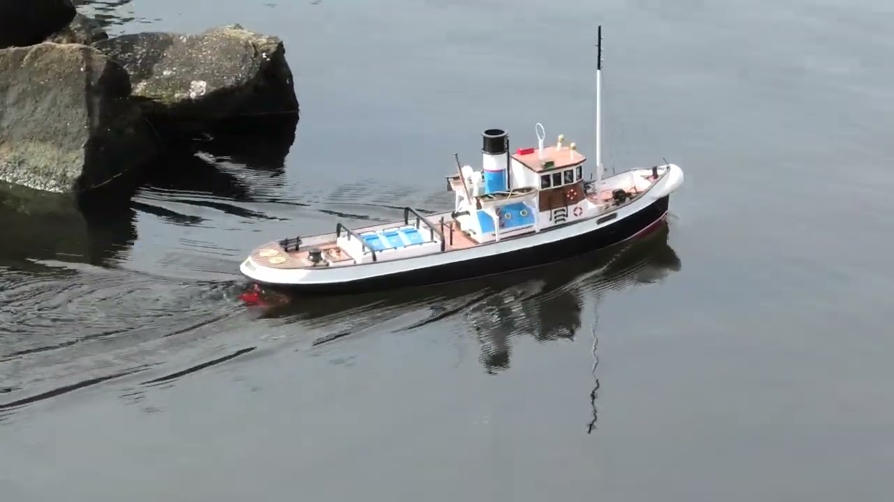 Nicely built RC Occre Ulises tug kit first run on the pond
