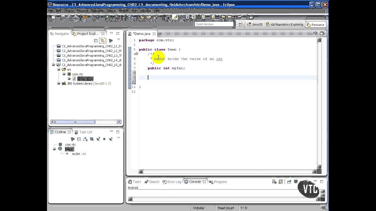 VTC Player   Advanced Java Programming Java SE 7, Documenting Fields
