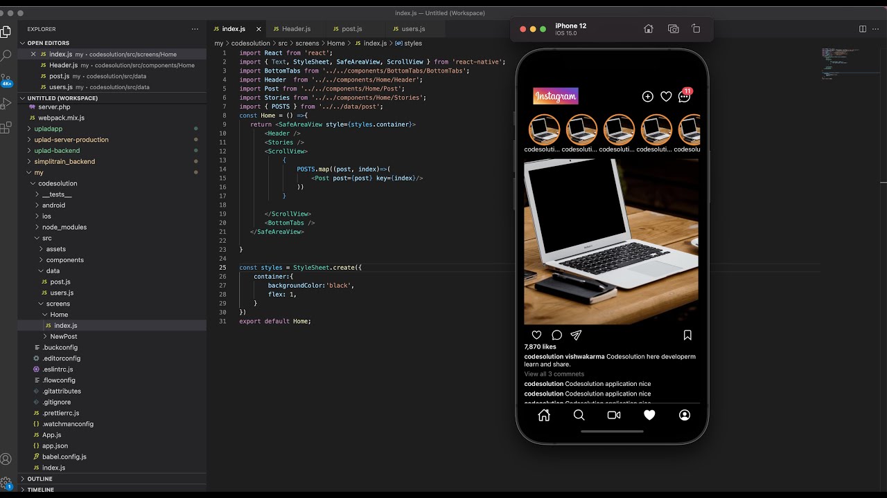 Create Instagram home page (post feed ) in React Native clone