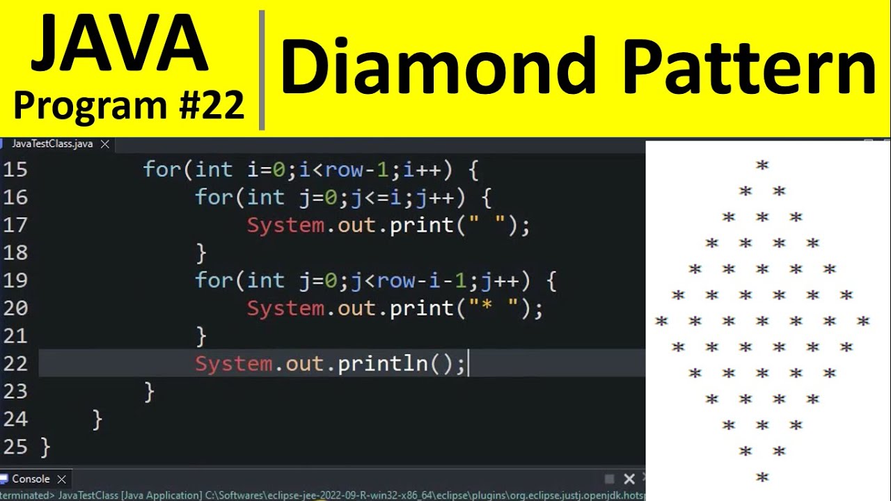Java Program #22 - Print Diamond Shape Star Pattern in Java