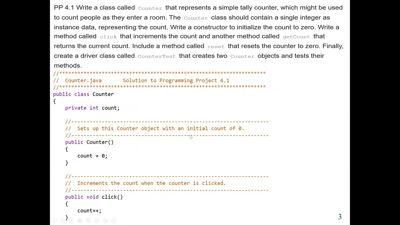 Java Code Lab 4: Implementation of a Counter Class and Car Class with instance variables and methods