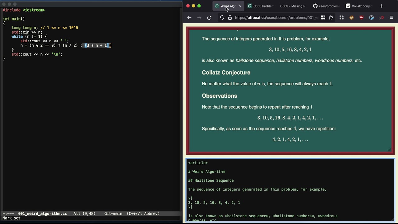 CSES Problem Solving Club: Meetup #1: Weird Algorithm to Increasing Array (19 Oct 2021)
