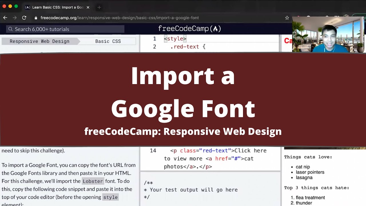 Import a Google Font (Basic CSS) freeCodeCamp tutorial
