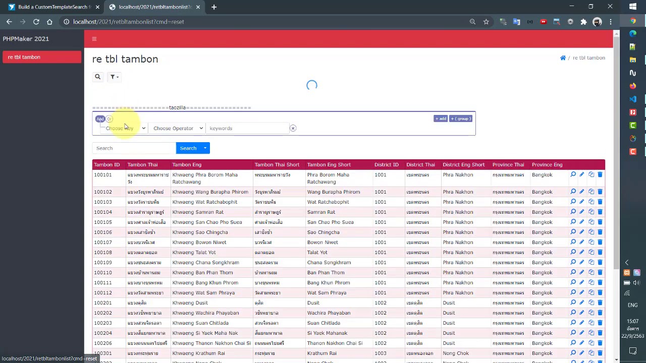 phpmaker 2021 CustomTemplateSearch