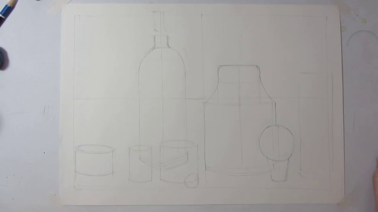 Dibujo de objetos de metal y cristal   bocetación