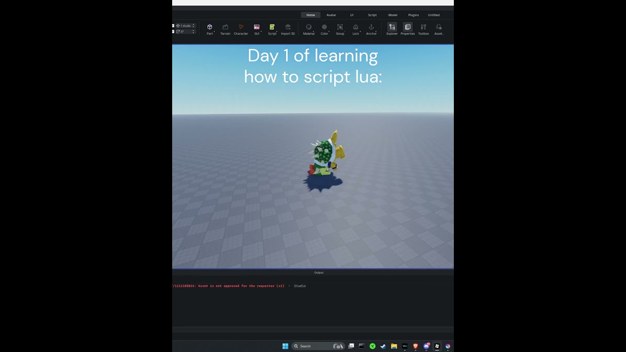 Day 1 of learning how to script lua on #robloxstudio #roblox