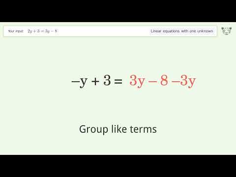 Solve 2y+3=3y-8: Linear Equation Video Solution | Tiger Algebra