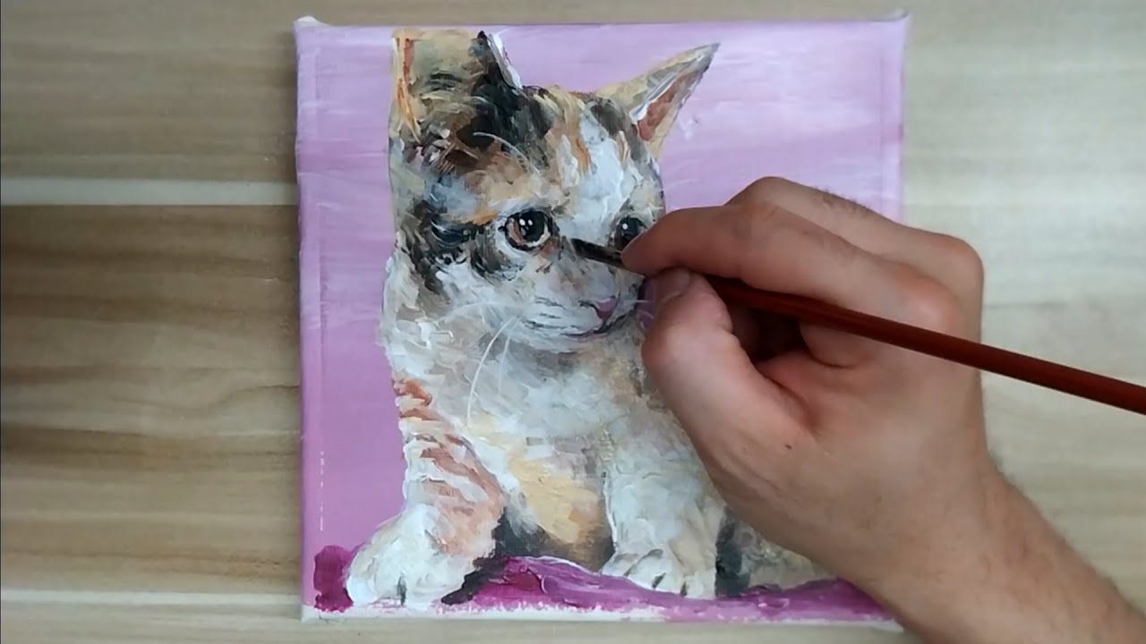Acrylic painting  / A kitten / Easy painting Tutorial # 146