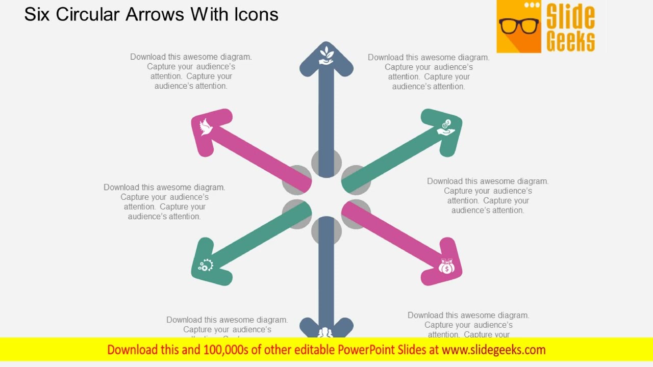 Six Circular Arrows With Icons Powerpoint Template