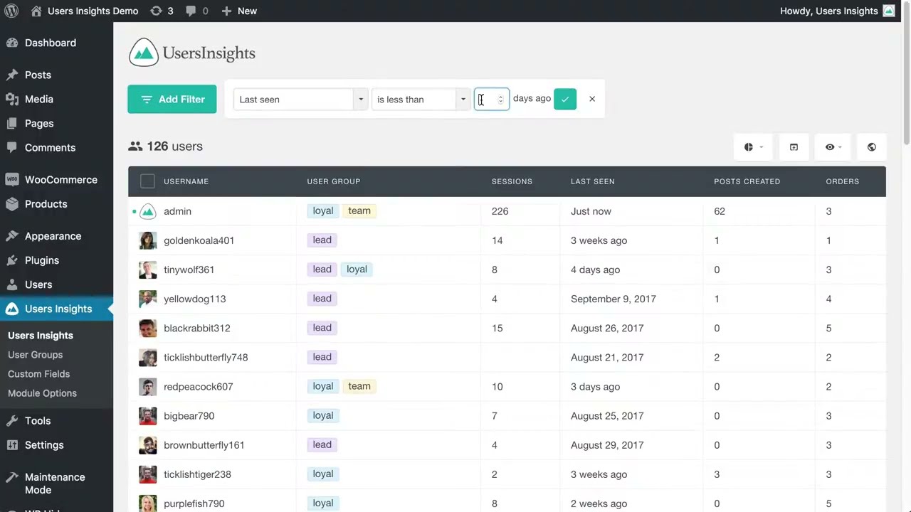 User Segments: Create custom segments of your WordPress users