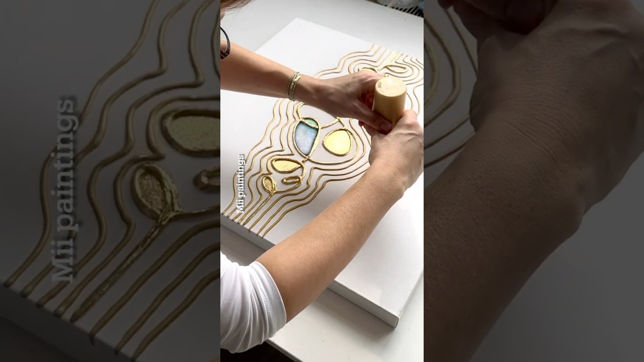 Intuitive squeze bottle painting gold art