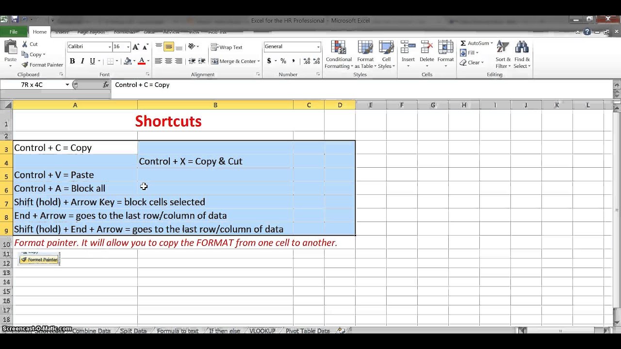 Module 1:  Excel Shortcuts