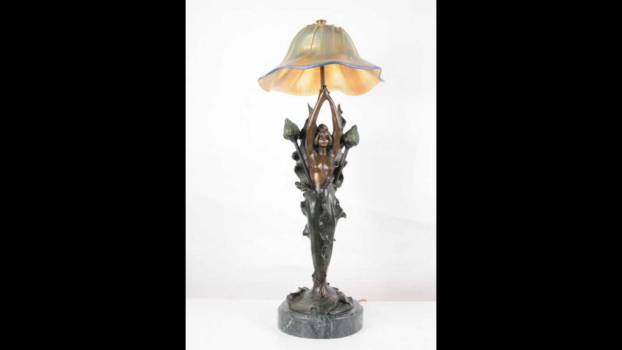 Art Nouveau Bronze Table Lamp Statue by J. Causse
