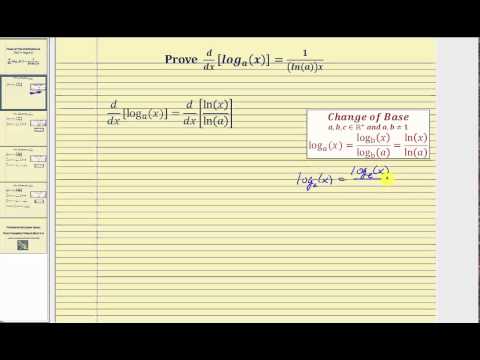 Proof – The Derivative of f(x)=log_a(x): d/dx[log_a(x)]=1/((ln a)x ...