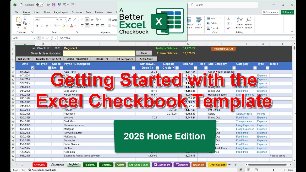 Excel Checkbook   Getting Started, 2026