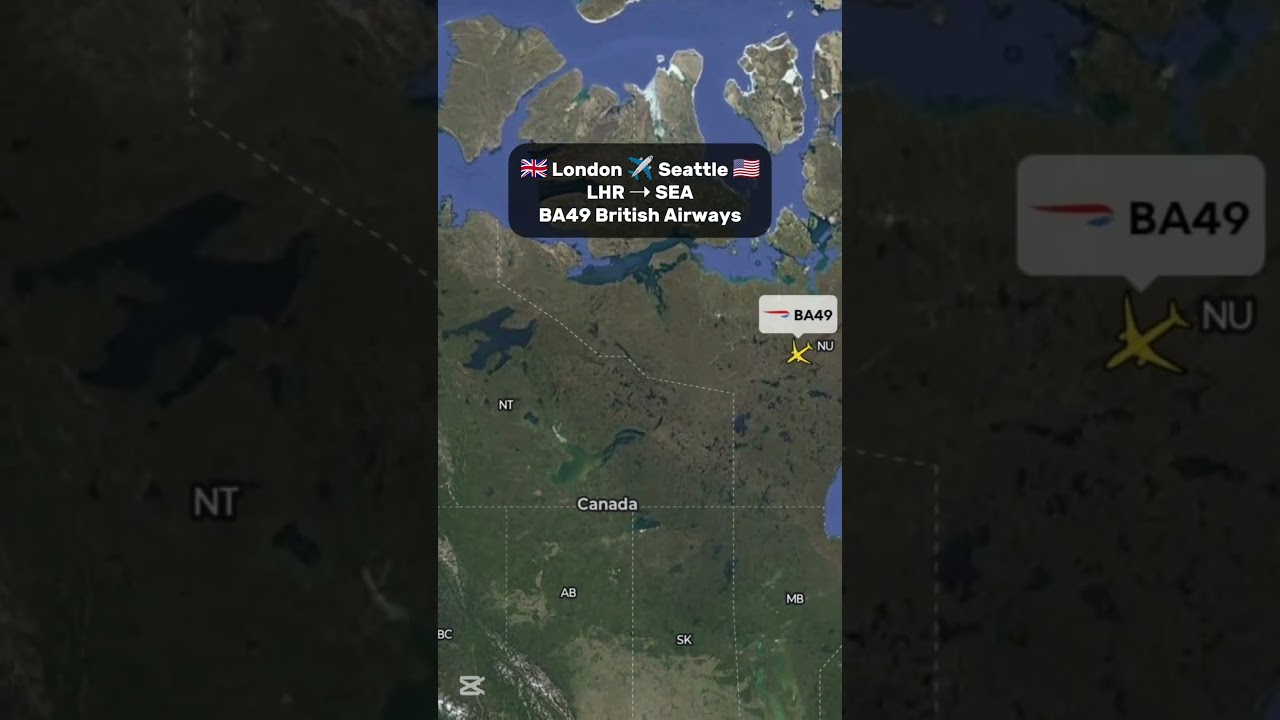 🇬🇧 LONDON TO SEATTLE 🇺🇸 LIVE FLIGHT PATH | British Airways Flight BA49 #PlaneFinder | Wayvana