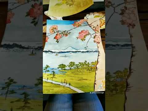 #cherryflowers on #spring #river #japanese #floatingworld #watercolor #painting #ukiyoe #art