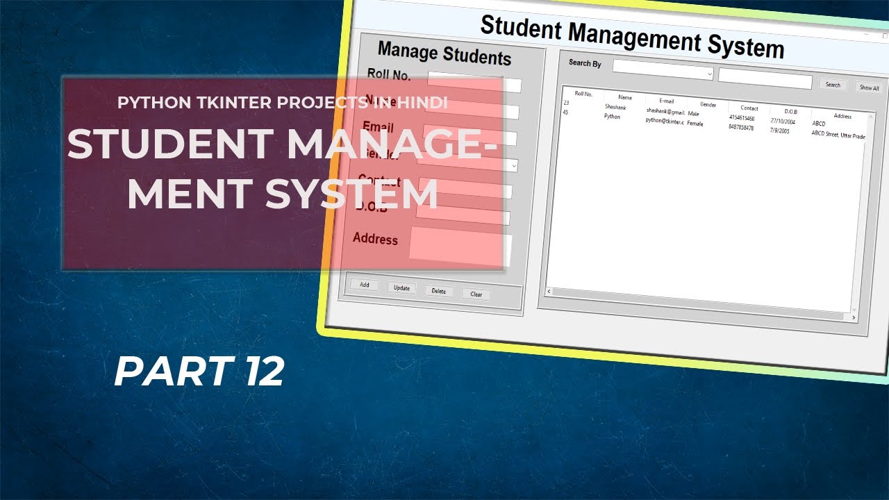 Student Management System with Database Part 12 | Python Tkinter Projects in Hindi
