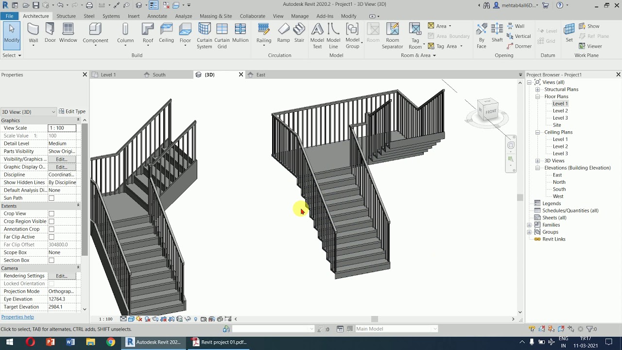 How to create basic stairs in Revit 2020 | Riser, Tread, Landing, Stringer - Basic Part