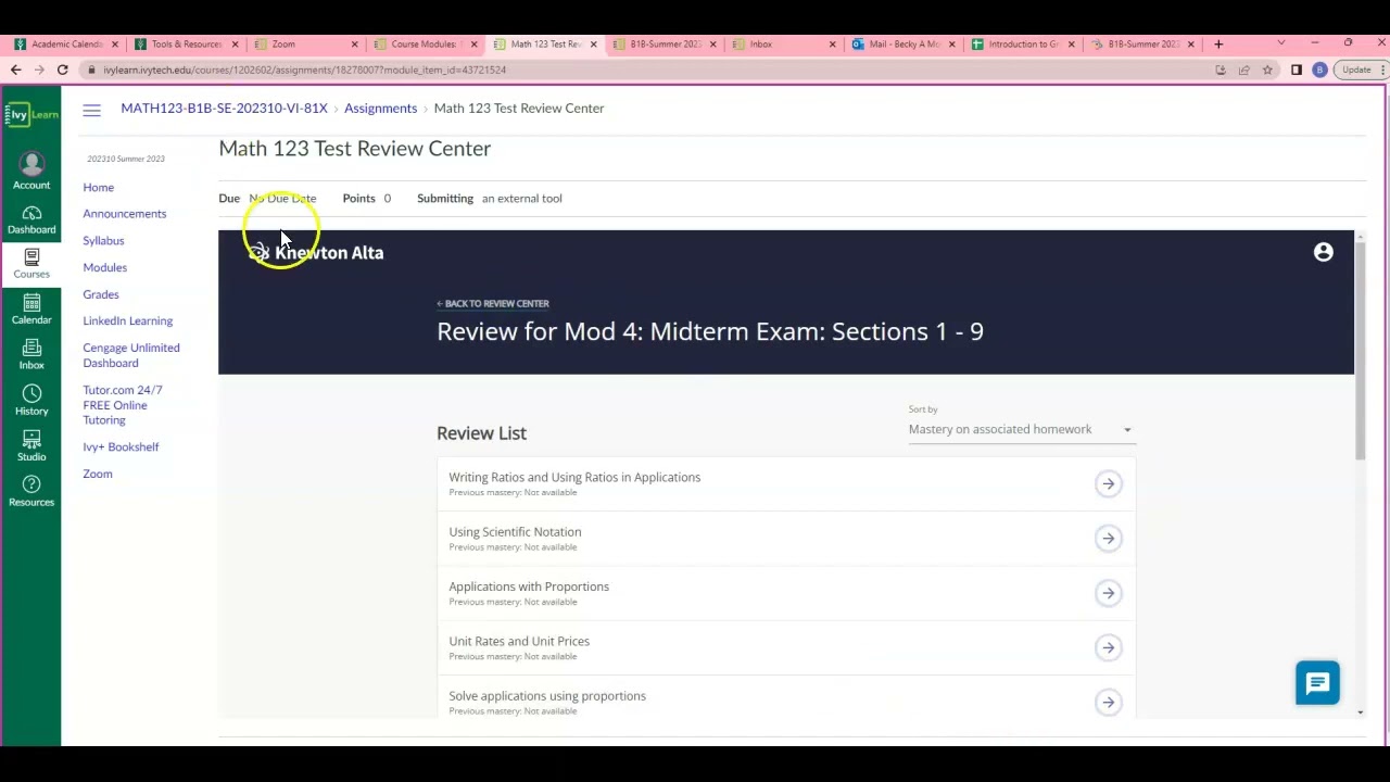 Math 123 Midterm Exam Information