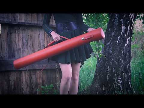 Orange Document Tube,Poster Tube,Artists Tube, Leather Tube Holder, Blueprint case, Drawings Tube