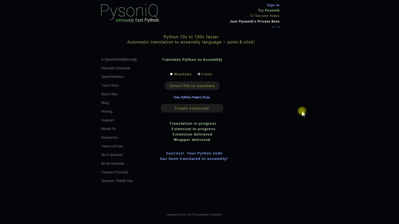 PysoniQ - Python to Assembly Language Automatically
