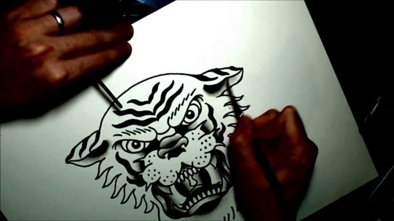 Watercolor tattoo flash tiger