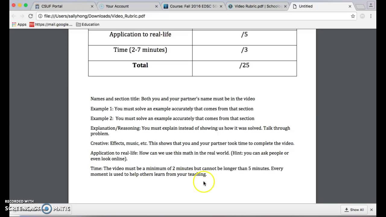 Math Video Rubric