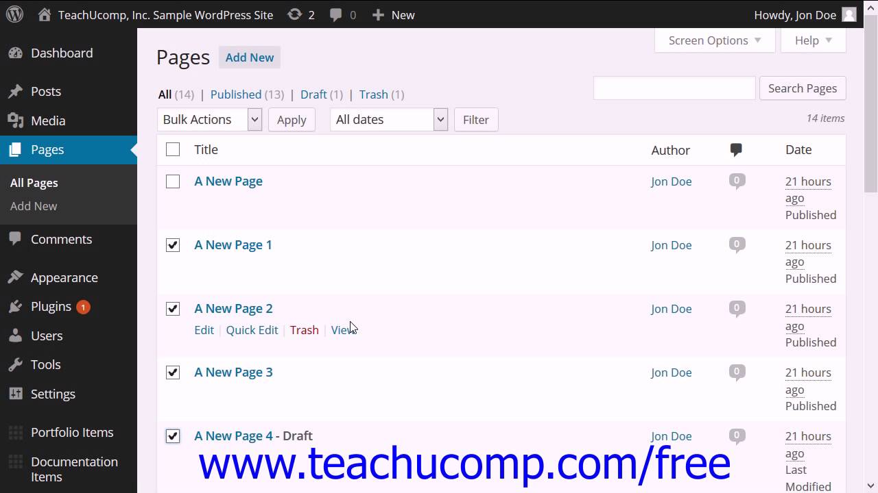 WordPress 4.0 Training Tutorial Bulk Edit