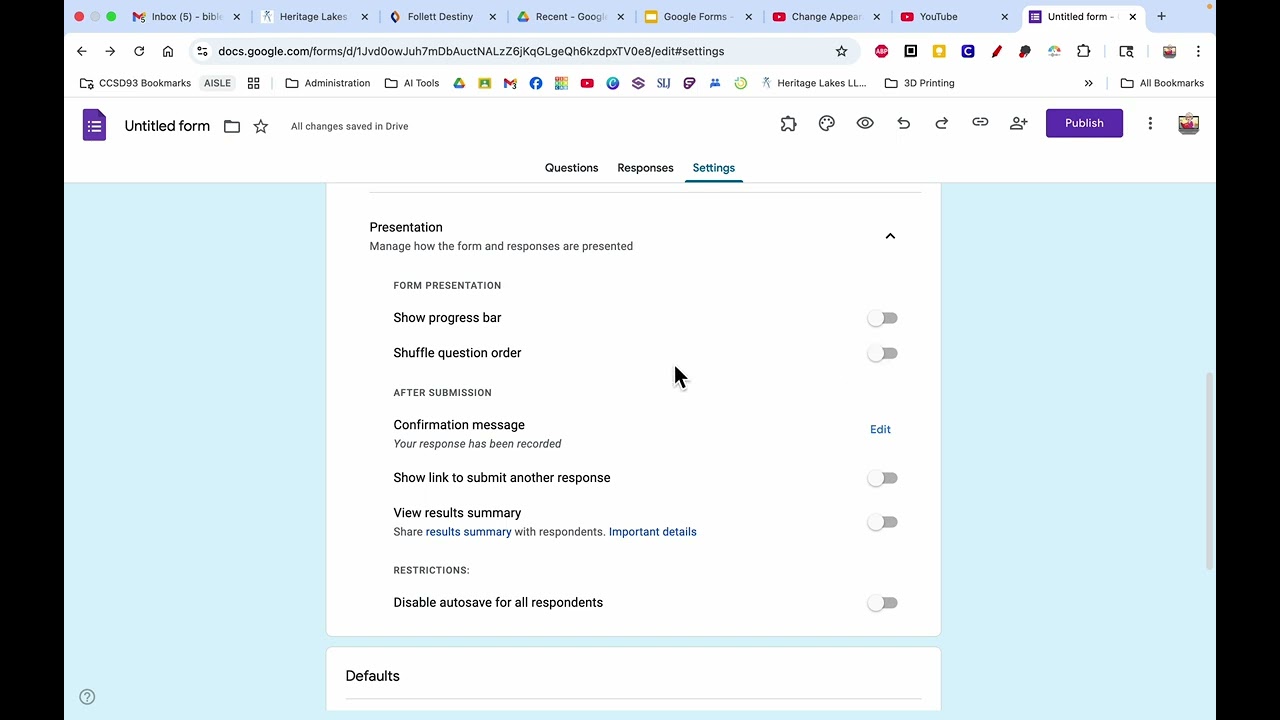Google Forms Settings 2025