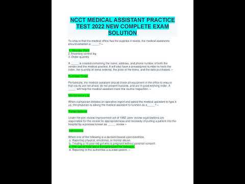 NCCT MEDICAL ASSISTANT PRACTICE TEST NEW COMPLETE EXAM SOLUTION. LATEST UPDATED VERSION 2023