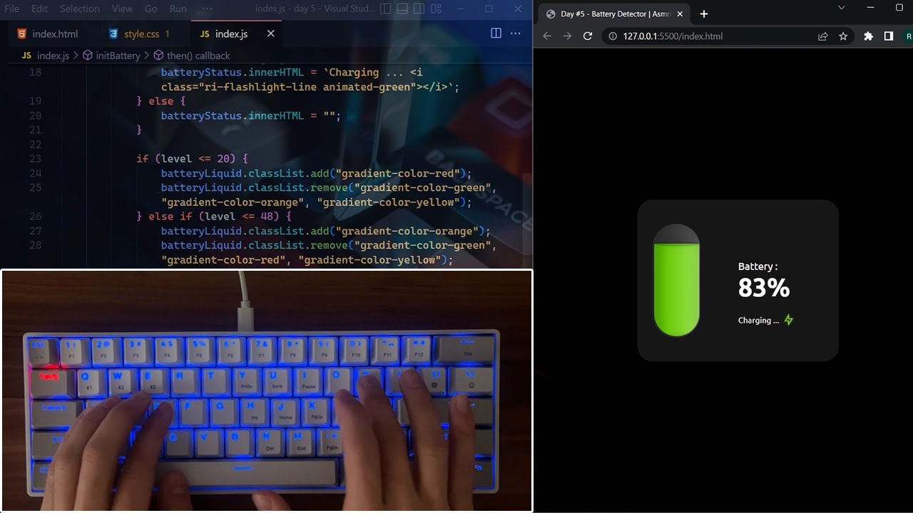 ASMR Programming - JavaScript Device Battery Detector - No Talking